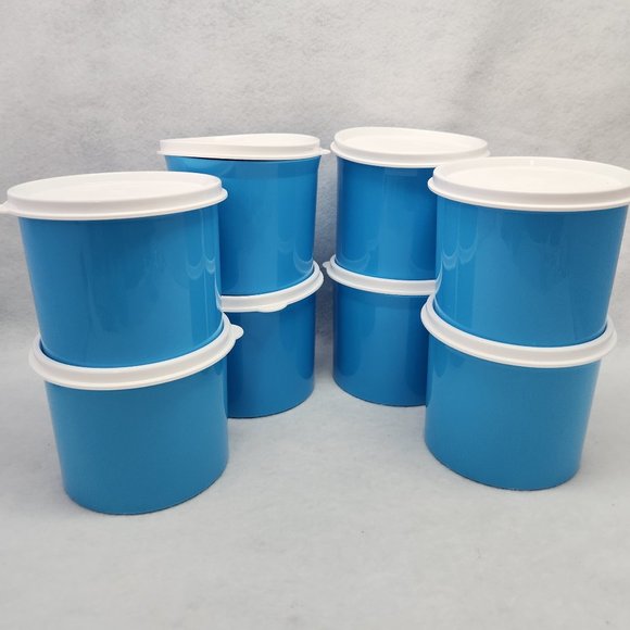 Tupperware | Kitchen | Tupperware Canisters 8pc Set Blue Base Liquid ...